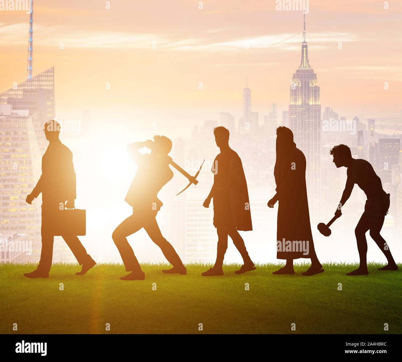 The progression of man mankind from ancient to modern Stock Photo - Alamy