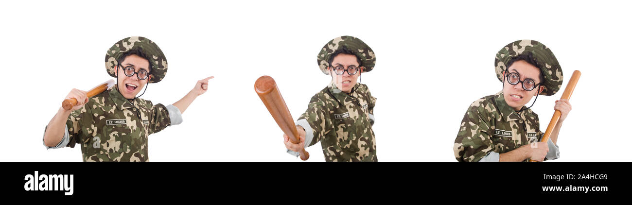 The soldier with baseball bat isolated on white Stock Photo - Alamy