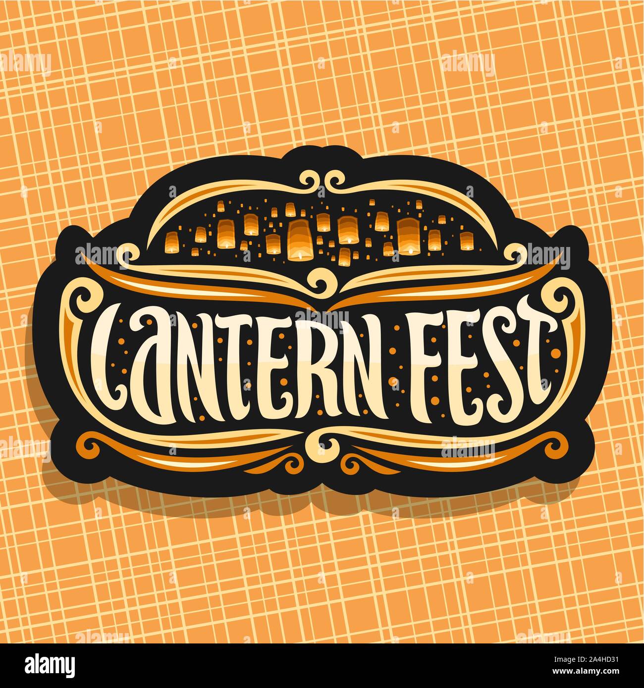 Vector logo for Sky Lantern Festival, signboard with flying paper ...