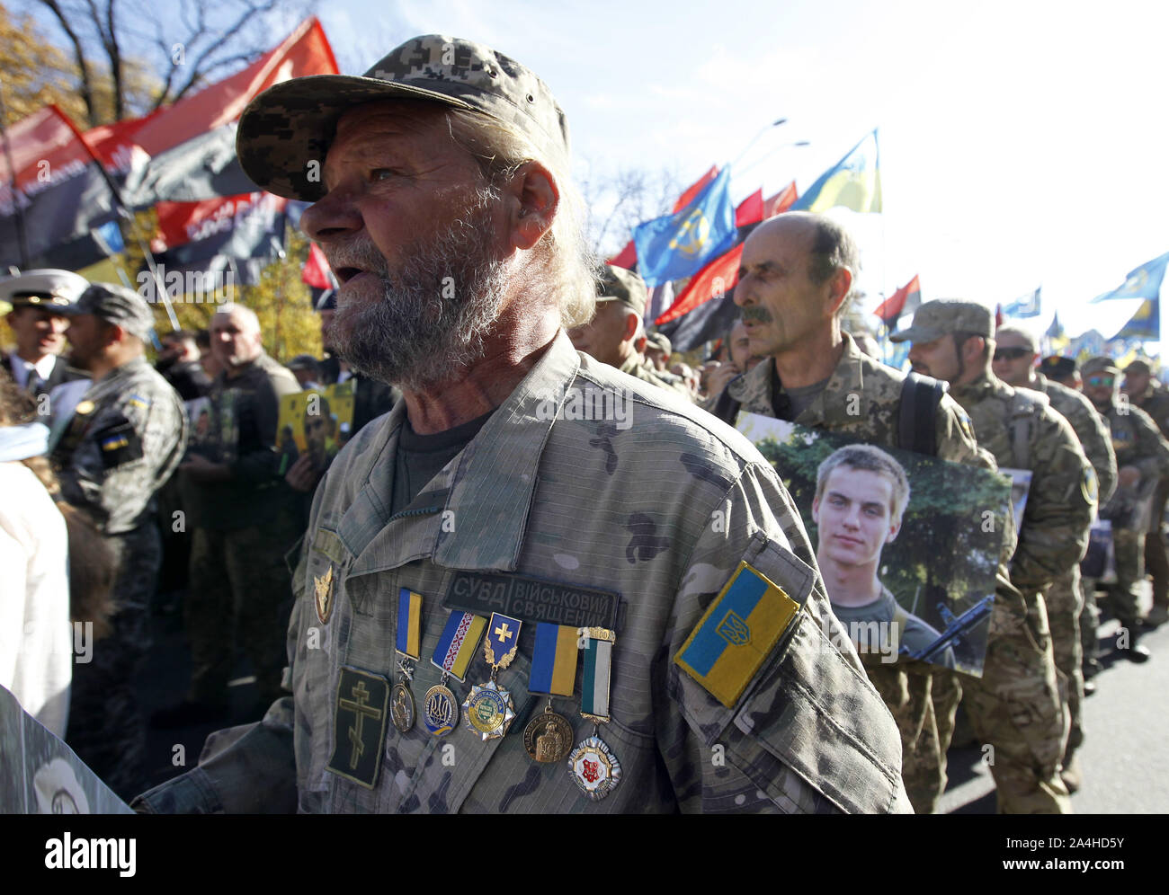 Kiev, Ukraine. 14th Oct, 2019. An Ukrainian chaplain and other veterans ...