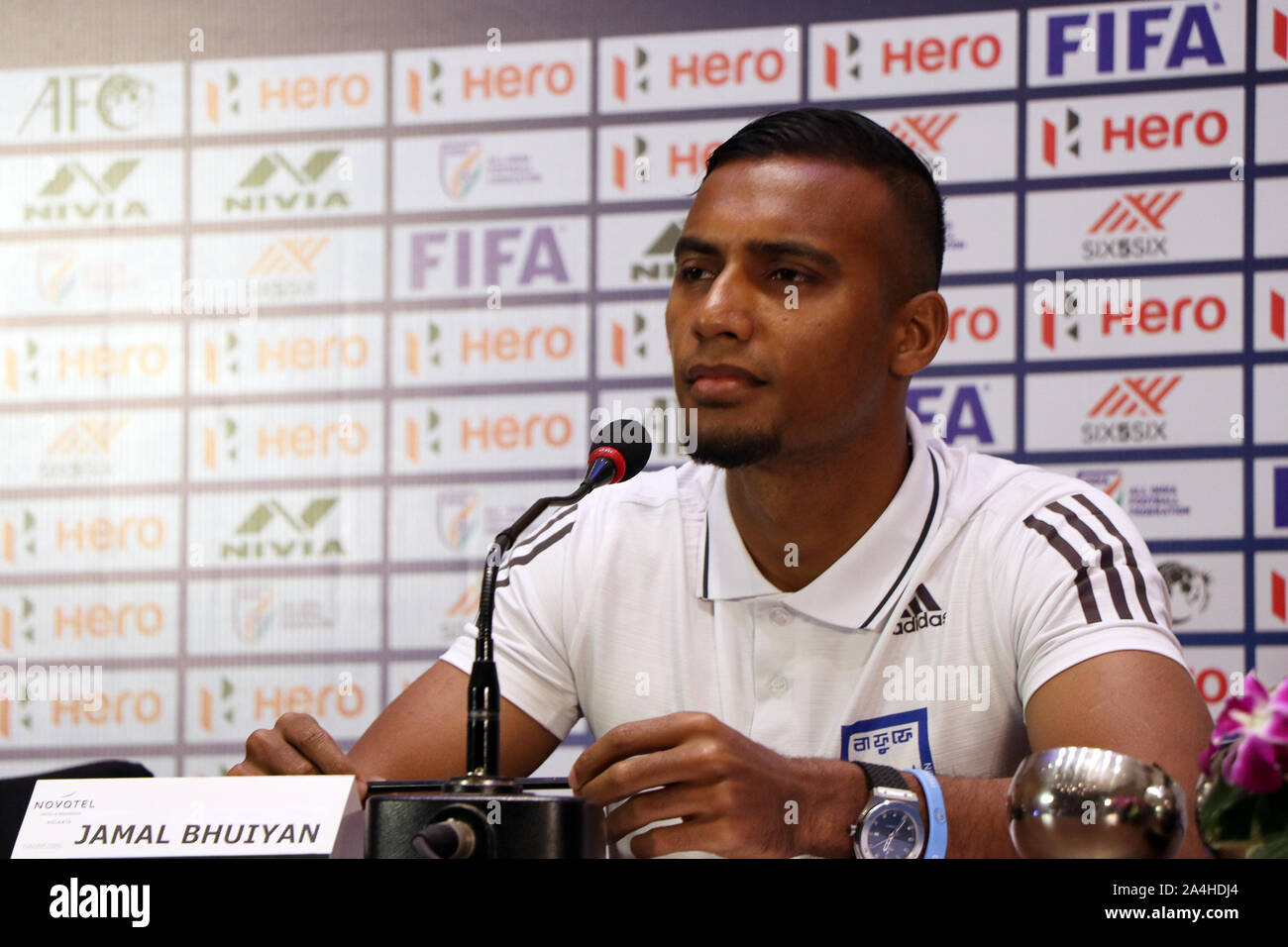 Kolkata, India. 14th Oct, 2019. Jamal Bhuiyan(captain-Bangladesh football team) at pre-match ...