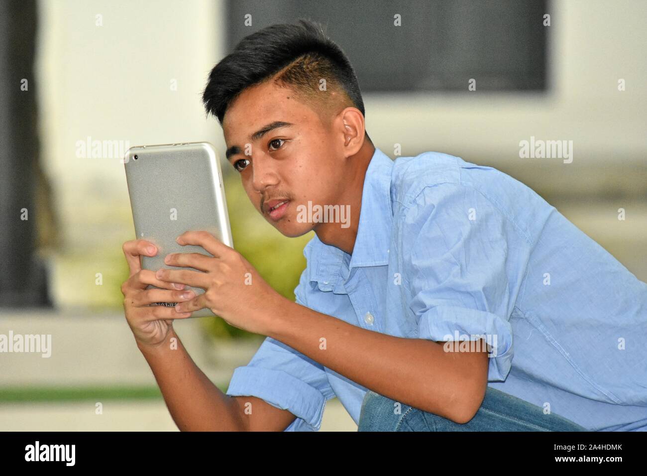 Teenager Boy Using Tablet Stock Photo - Alamy