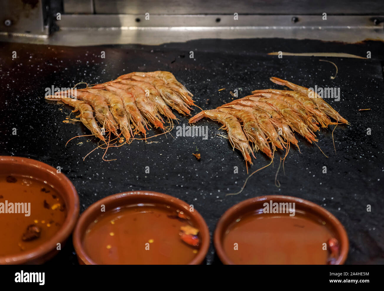 Traditional gambas a la plancha or grilled shrimp with garlic tapas ...