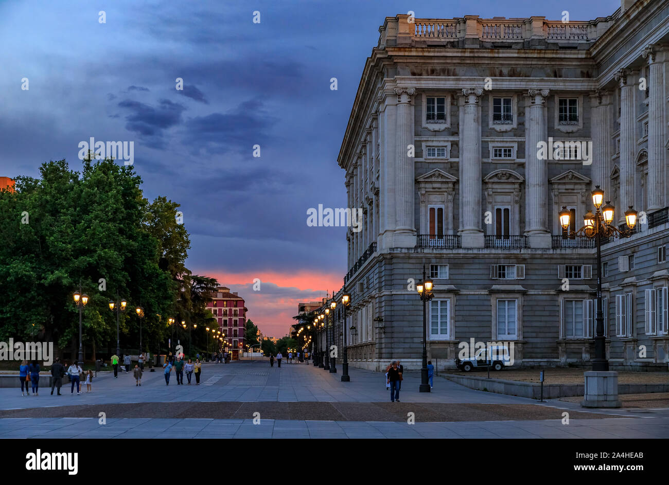 Madrid, Spain - June 4th, 2017: Sunset view of the ornate baroque ...