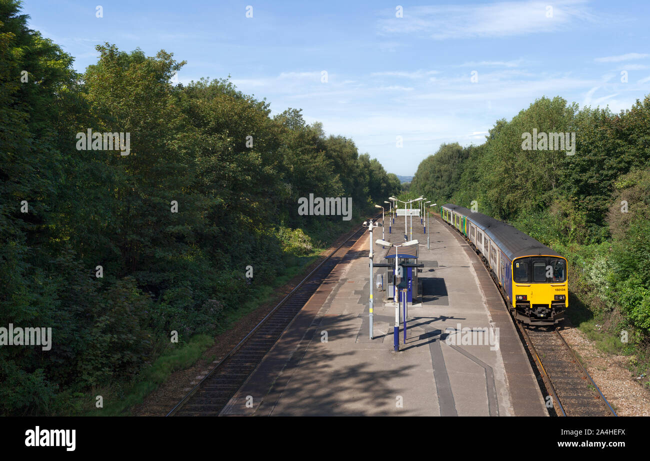2 Arriva Northern rail class 150 sprinter trains passing the island ...