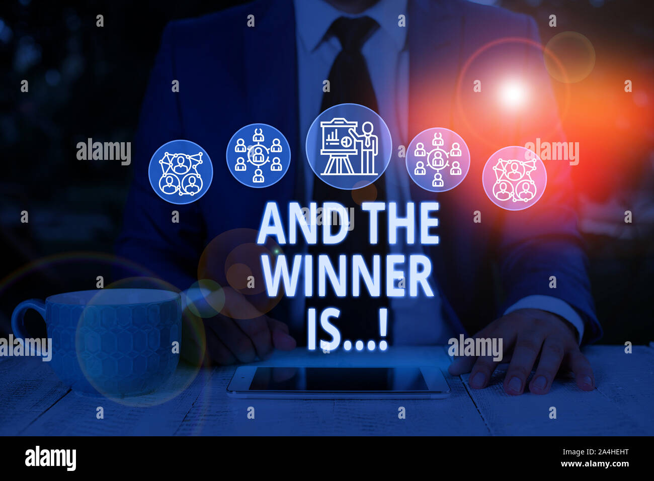 Text sign showing And The Winner Is. Business photo text announcing who ...