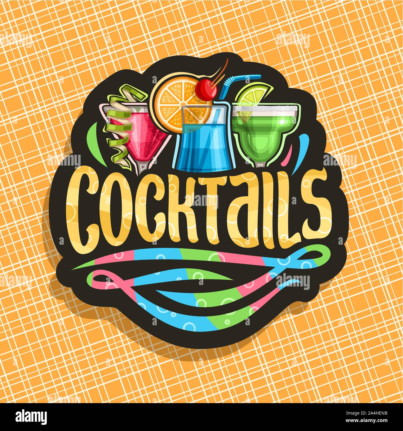 Vector Logo For Alcoholic Cocktails Black Signage With 3 Colorful