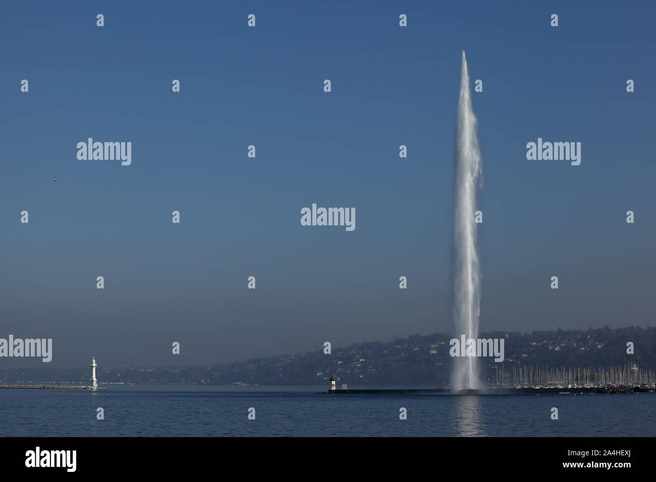 Water fountain in Geneva, Switzerland. One of the most famous tourist ...