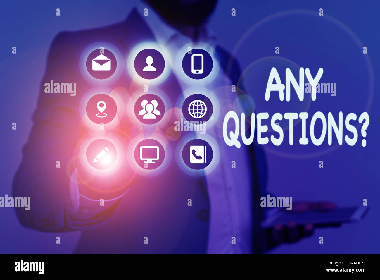 Writing note showing Any Questions Question. Business concept for you ...