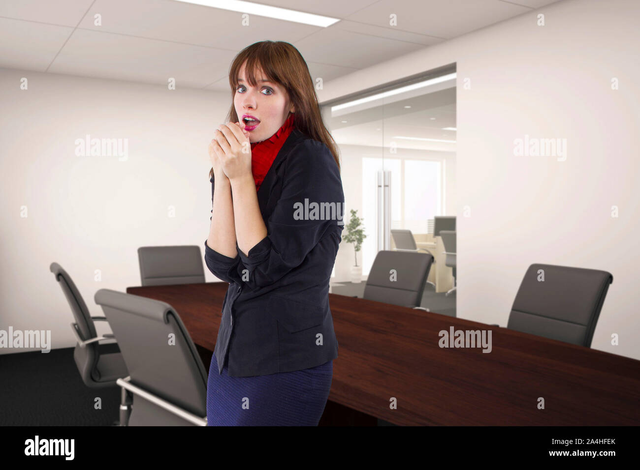 Businesswoman or office worker looking upset and anxious because she is ...