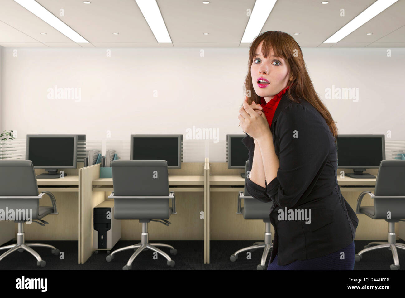 Businesswoman or office worker looking upset and anxious because she is ...