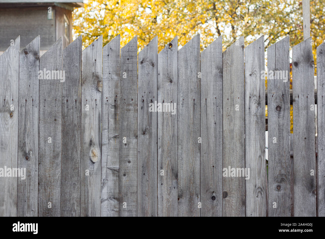 rustic wooden fence with sharp edges enclosing the garden Stock Photo ...