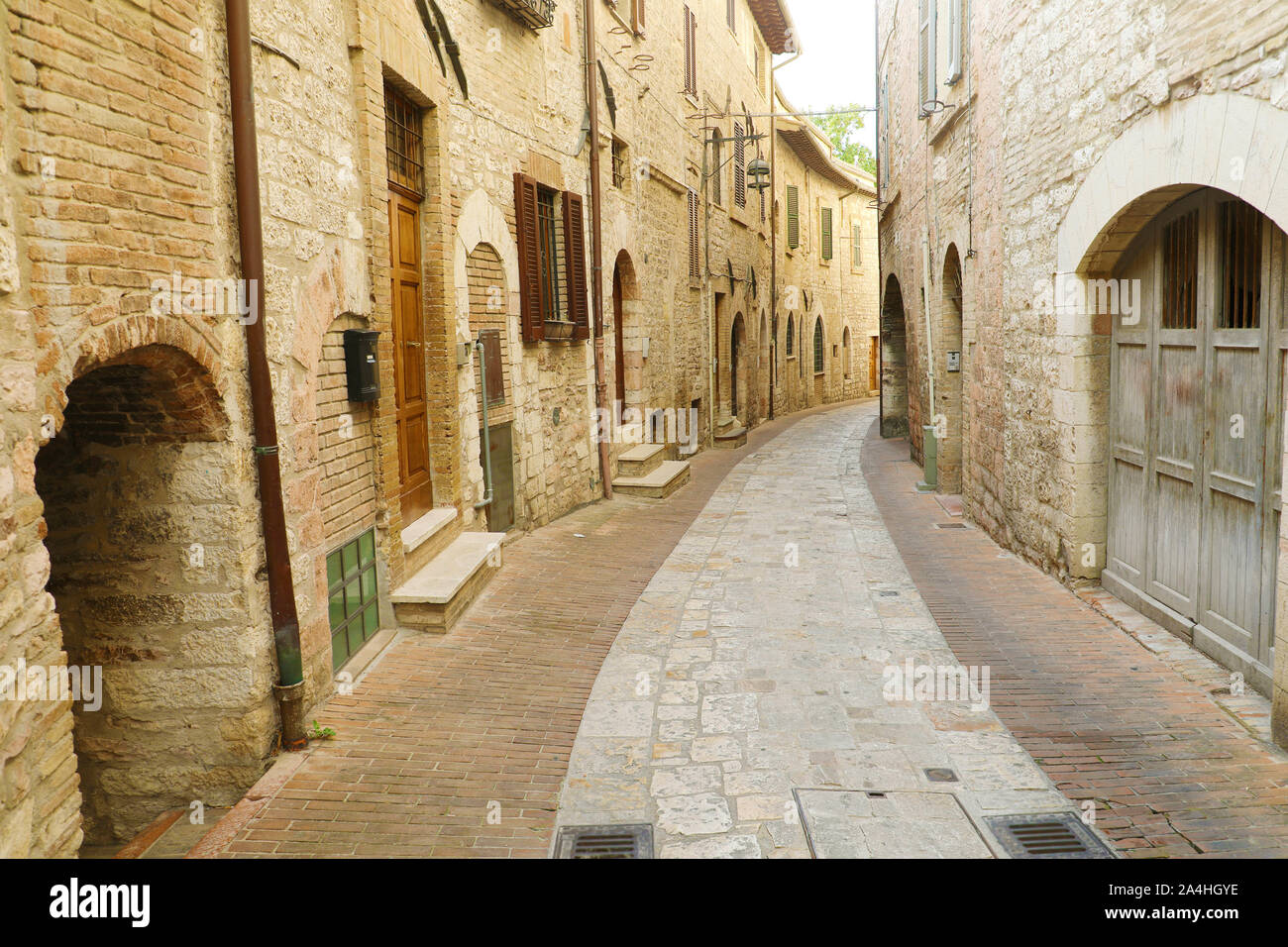 Beautiful Italian old city. Typical medieval architecture on street in ...