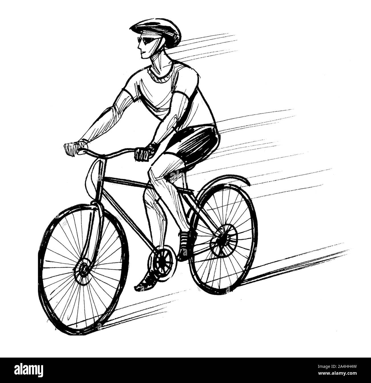 Bike racer. Ink black and white drawing Stock Photo - Alamy