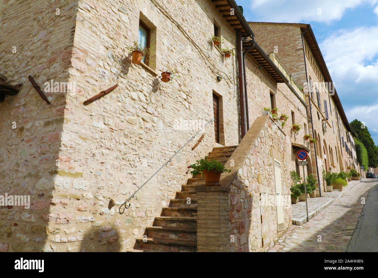 Italian old city. Typical Italian medieval houses in old town street in ...