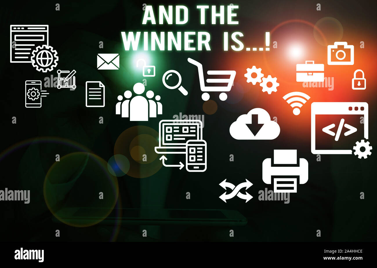 Text sign showing And The Winner Is. Business photo showcasing ...
