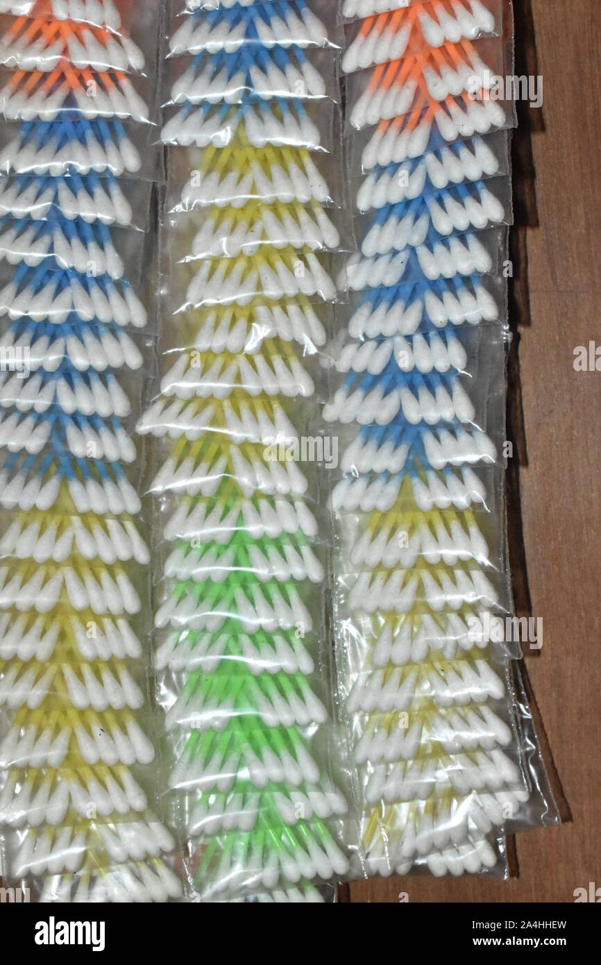 Cotton swabs for ears. Set of realistic cotton buds with multicolor ...