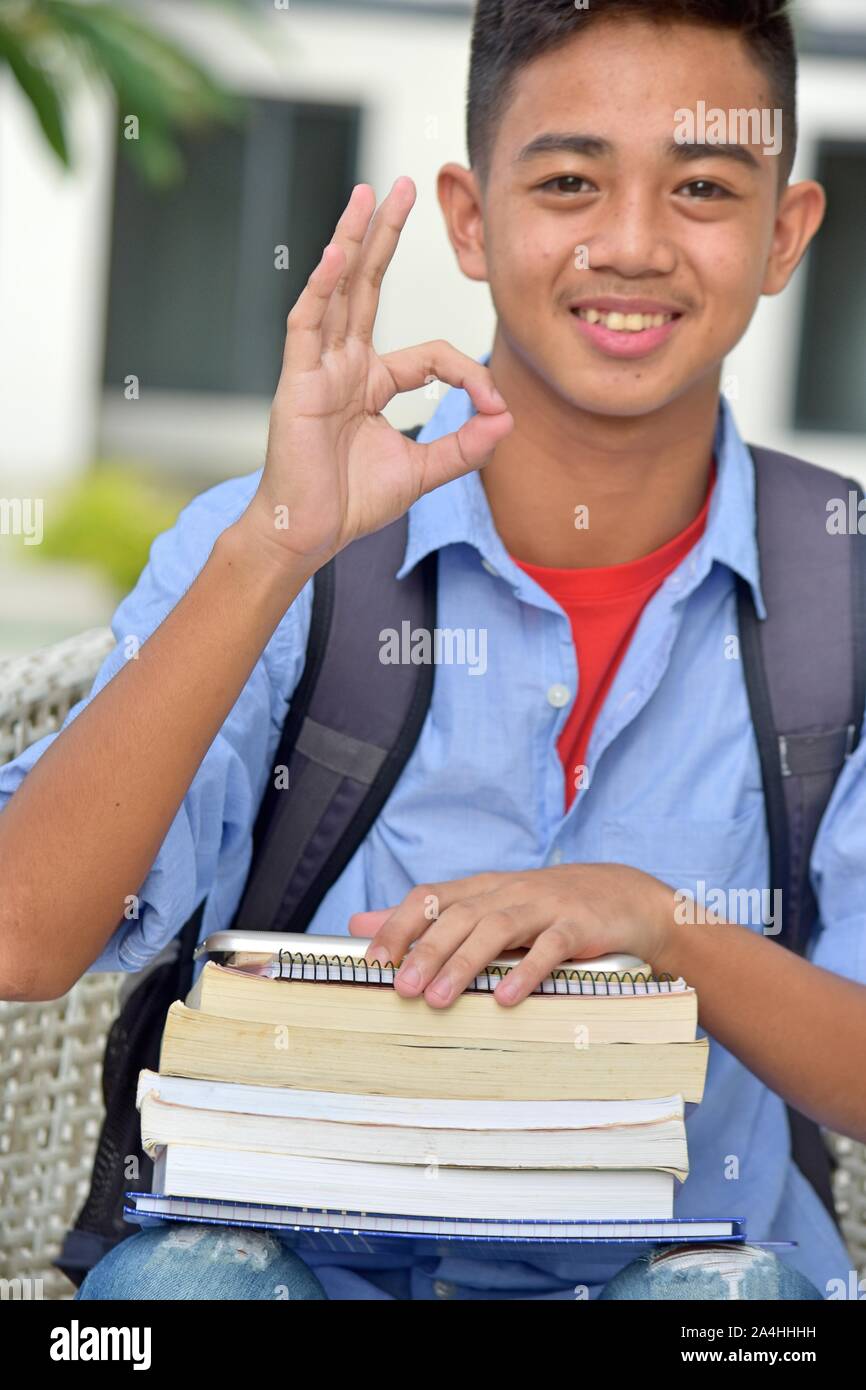 An Okay Boy Student With Notebooks Stock Photo - Alamy