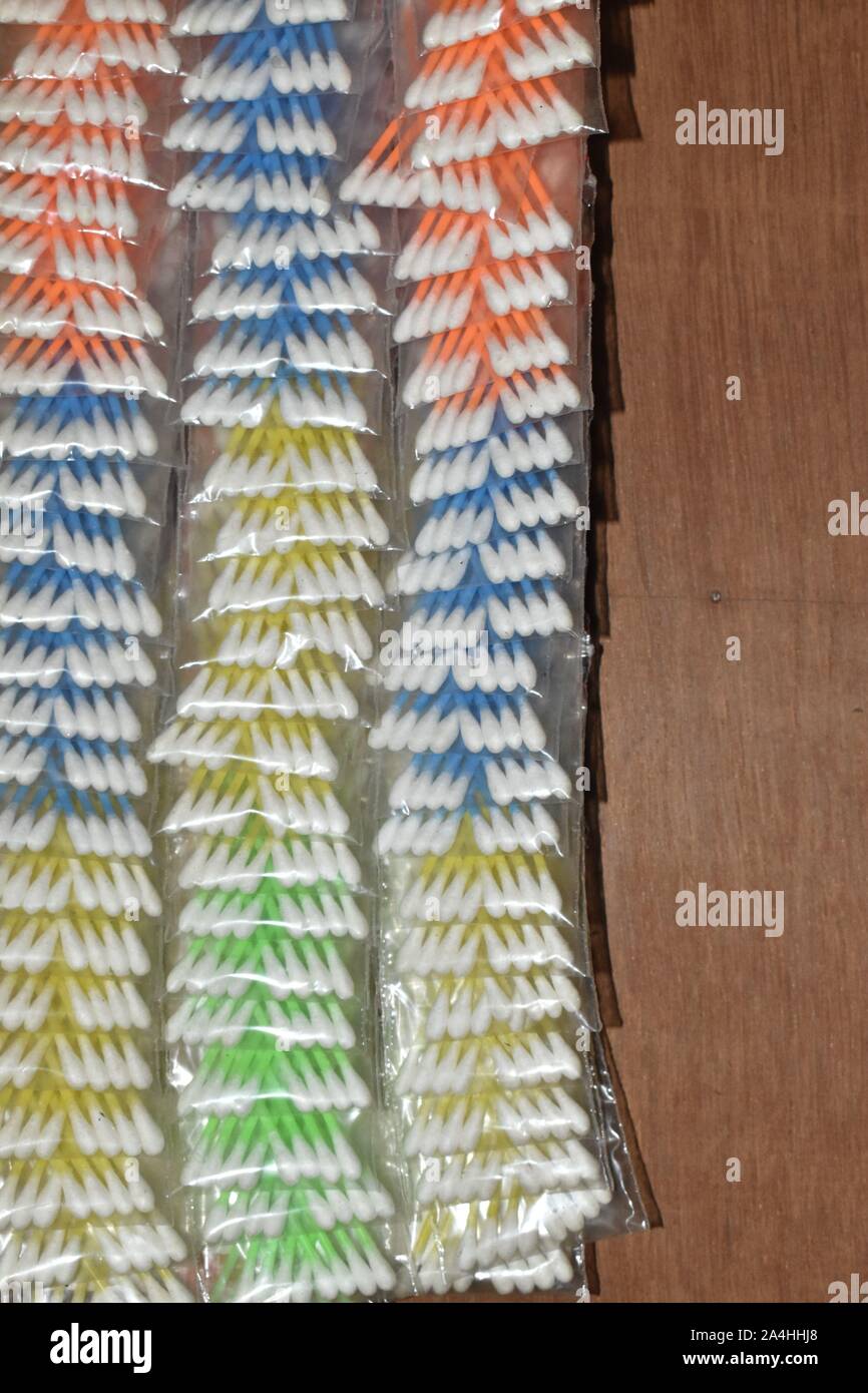Cotton swabs for ears. Set of realistic cotton buds with multicolor ...