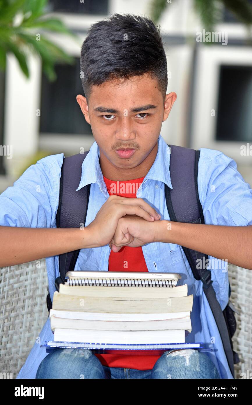 Mad Boy Student With Notebooks Stock Photo - Alamy