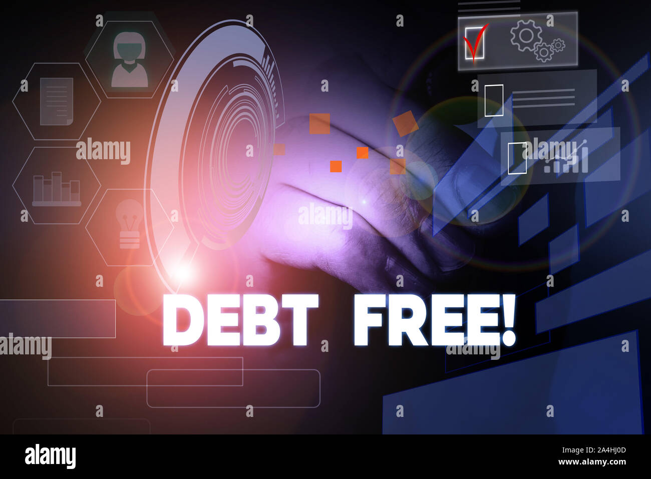 Text sign showing Debt Free. Business photo showcasing does not owning ...