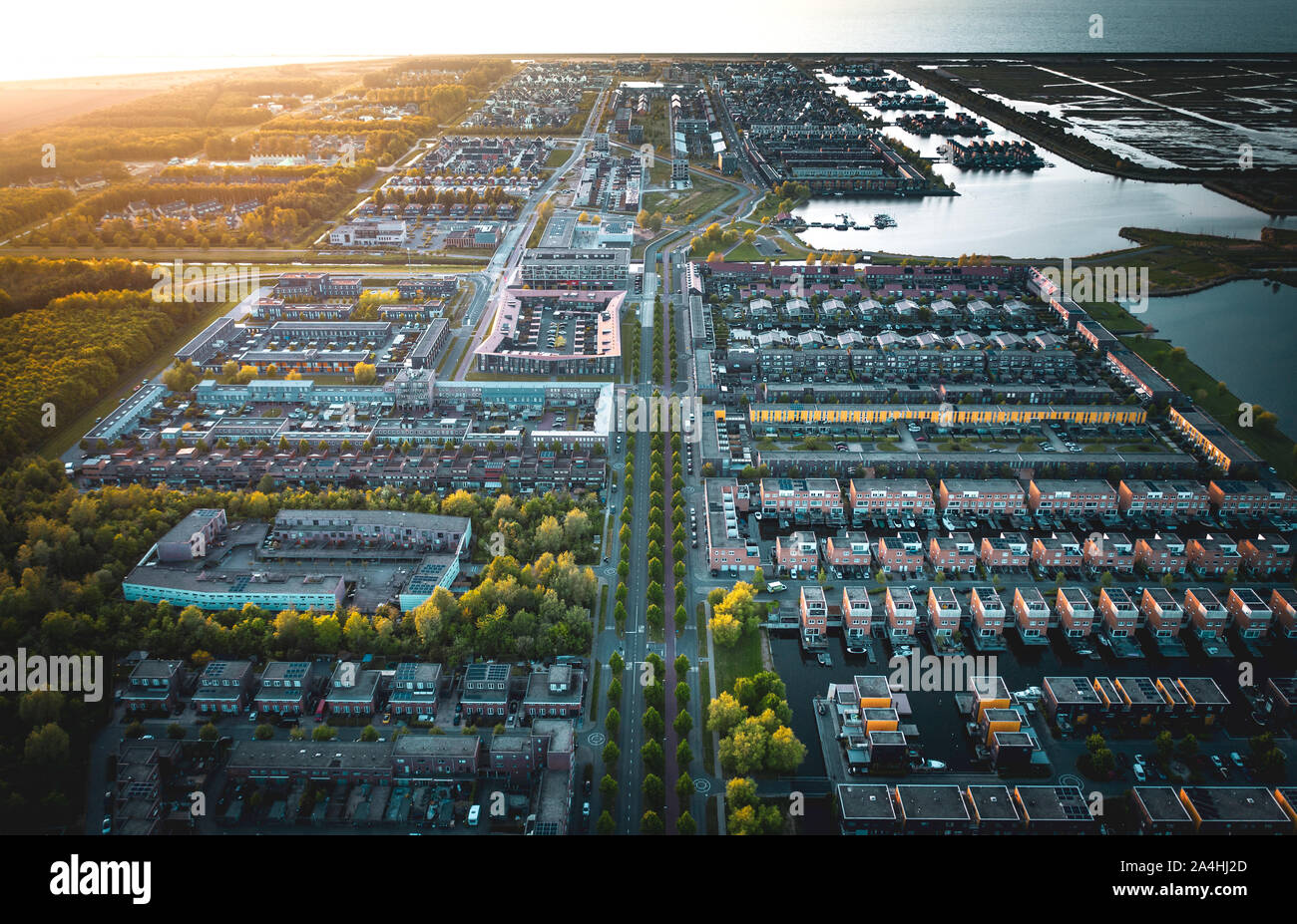Modern suburban district Noorderplassen in Almere, The Netherlands ...