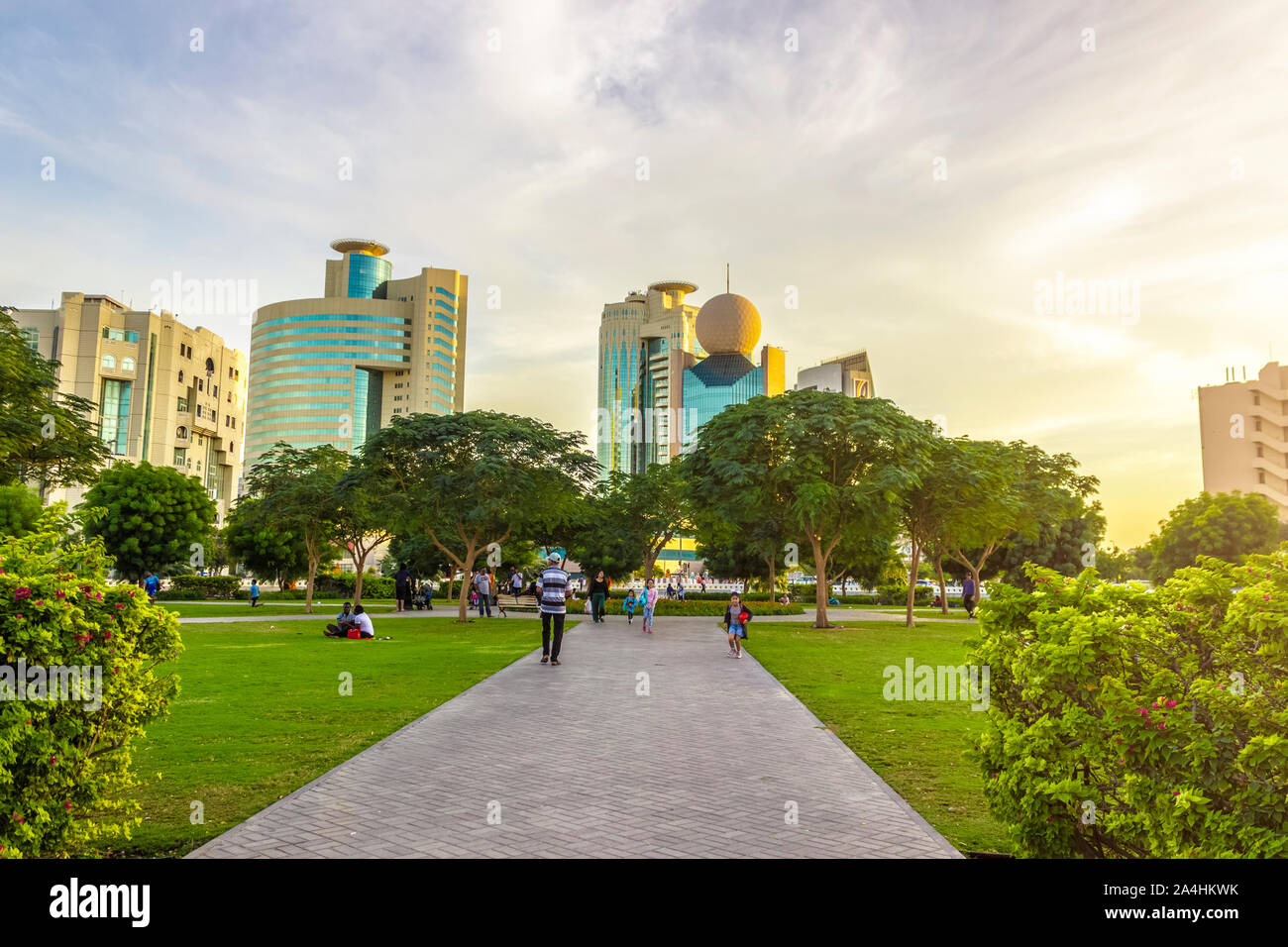 Dubai, UAE - December 1, 2018: District Deira. View of the Union Metro ...