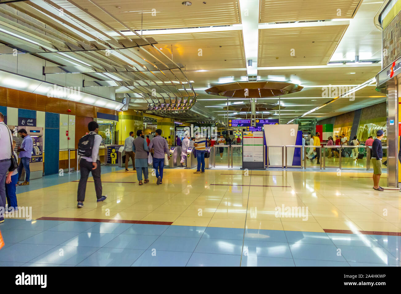 Dubai, UAE - December 1, 2018: In the metro station Union. Dubai Deira ...