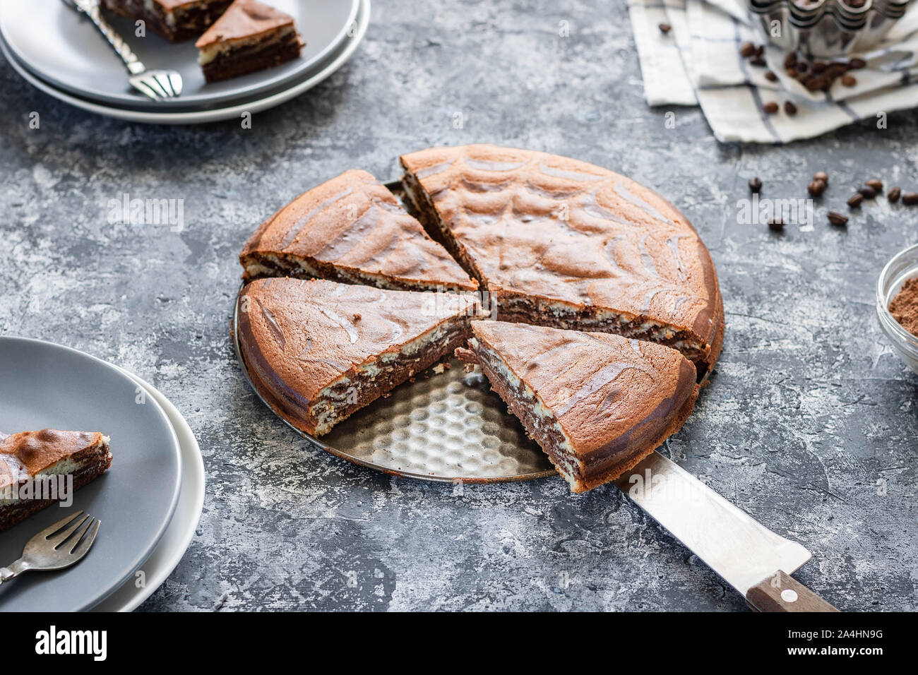 Chocolate Vanilla Zebra Pie. Sweet pastries. Simple homemade food Stock ...