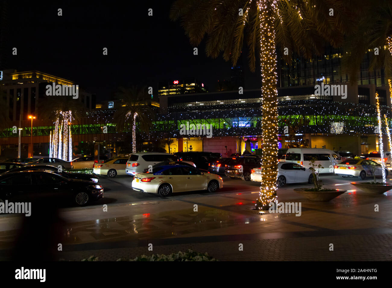 Dubai, UAE - December 2, 2018: District downtown. View of street ...