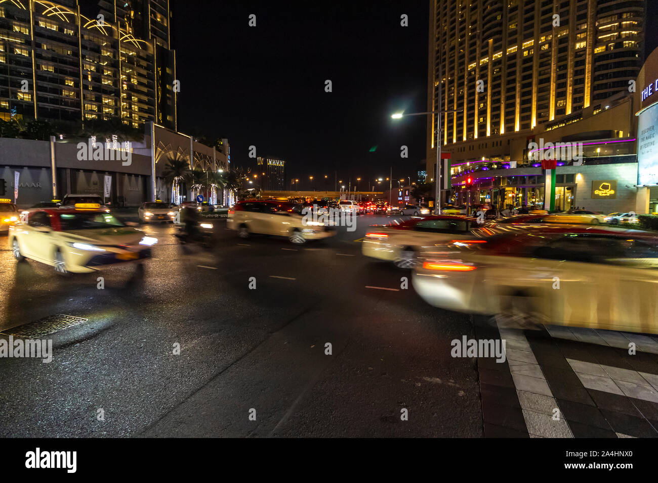 Dubai, UAE - December 2, 2018: District downtown. View of street ...