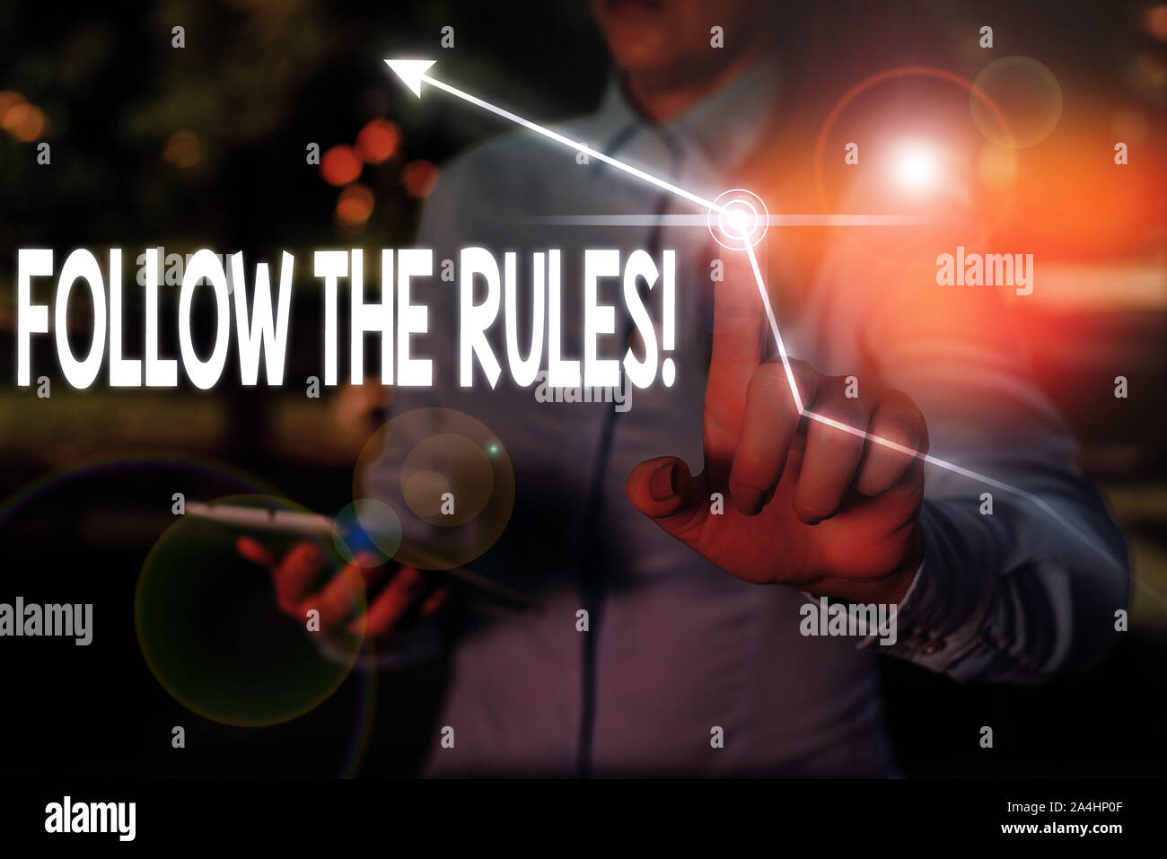 Writing note showing Follow The Rules. Business concept for go with ...