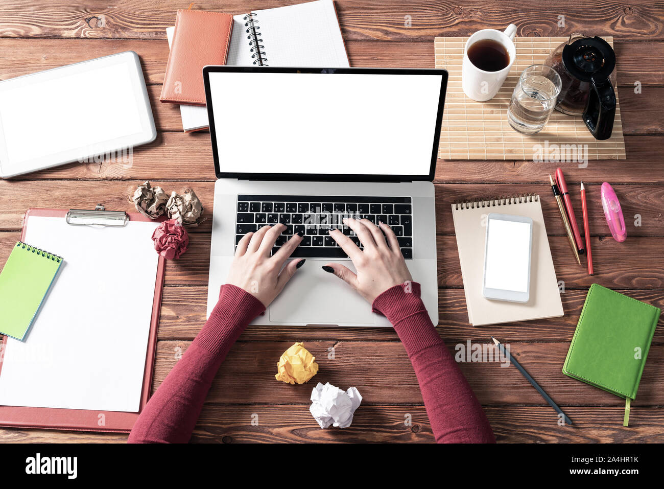 Top view modern office workspace Stock Photo - Alamy