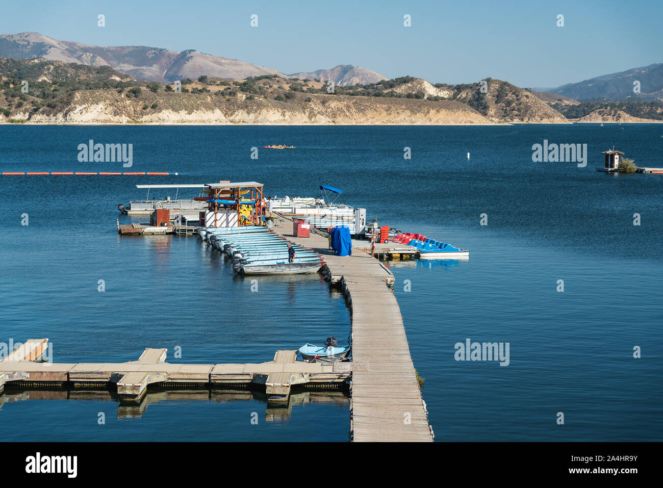 Cachuma Lake, California/USA - October 5, 2019 Cachuma Lake marina with ...