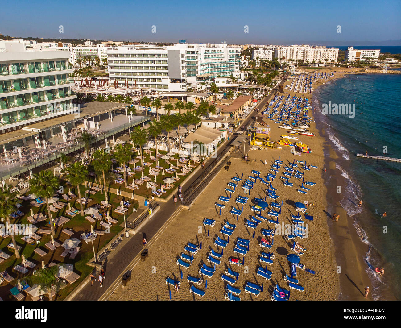 Protaras, Cyprus - Oct 11. 2019. Aerial view of Famous Sunrise Beach -a ...