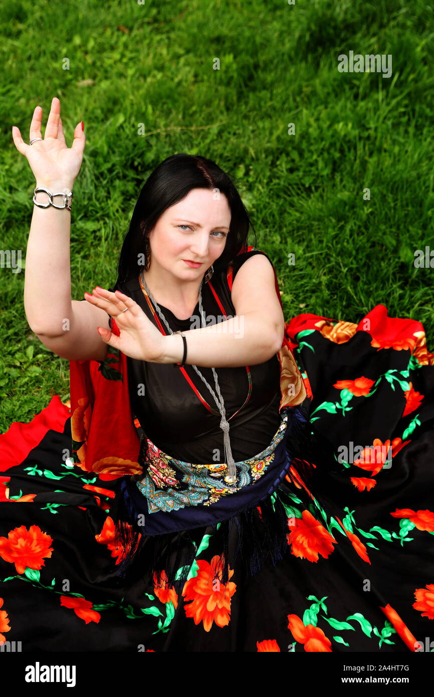 Beautiful gypsy woman dancing Stock Photo - Alamy