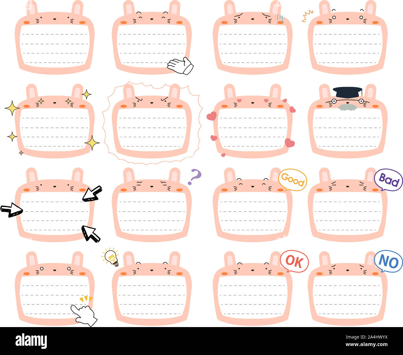 This is a illustration of Cute Rabbit noteboard Stock Photo - Alamy