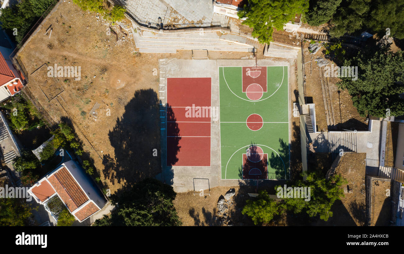 sports fields and basket court from birds eye view Stock Photo - Alamy