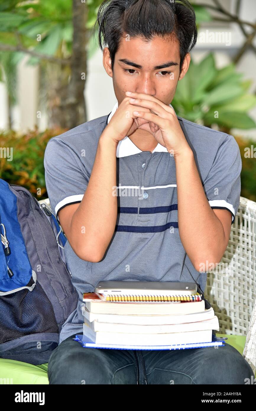 Worrisome Young Asian Student Stock Photo - Alamy