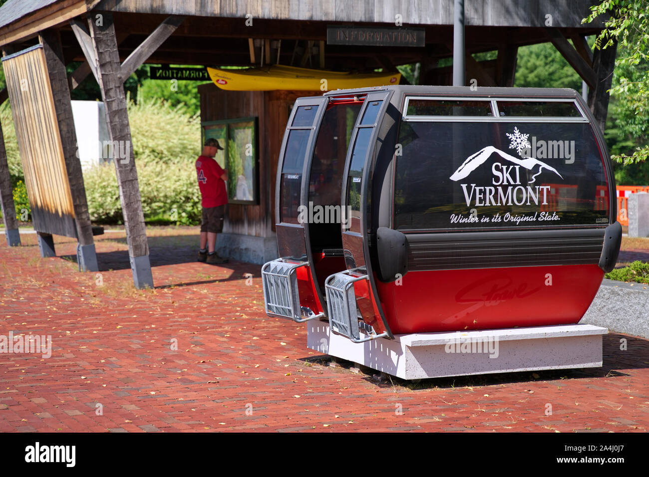 Guilford, VT USA. Jul 2019. Skiing static cable car display at an ...