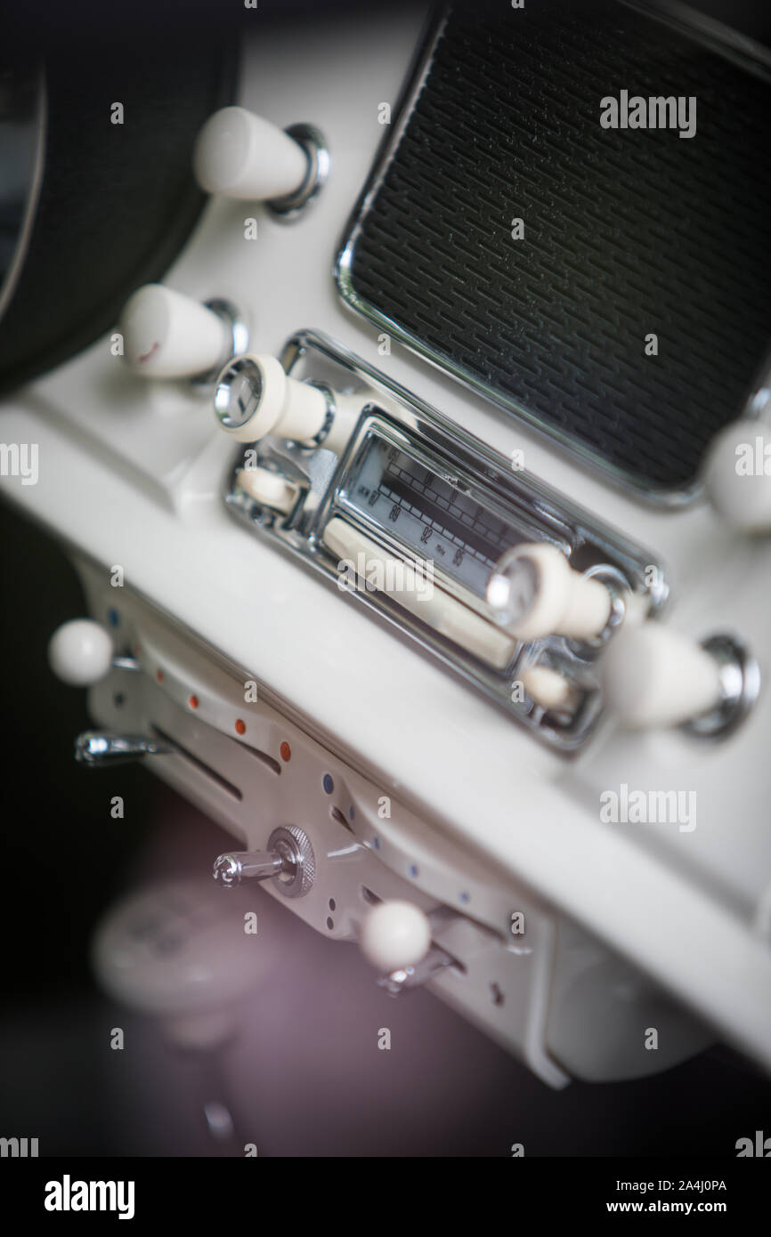 Close up shot of a classic vintage car stereo on the dashboard Stock ...