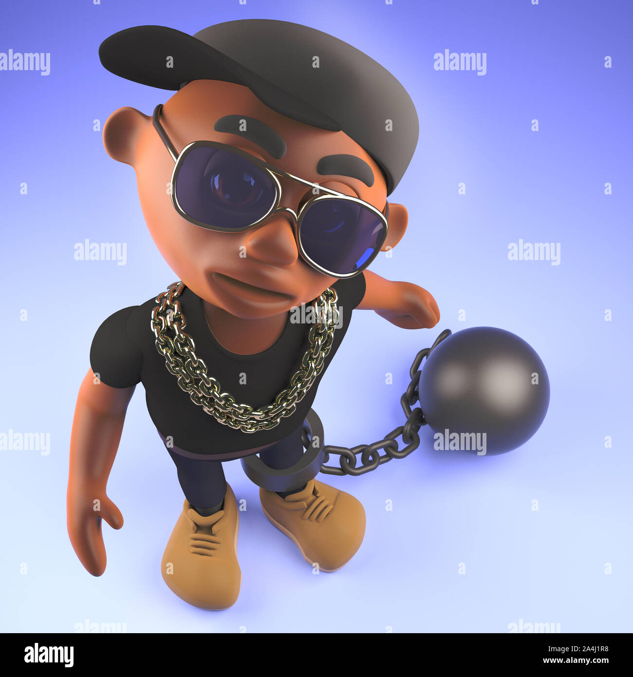 Cool hip hop rapper dude held back by a ball and chain, 3d illustration ...