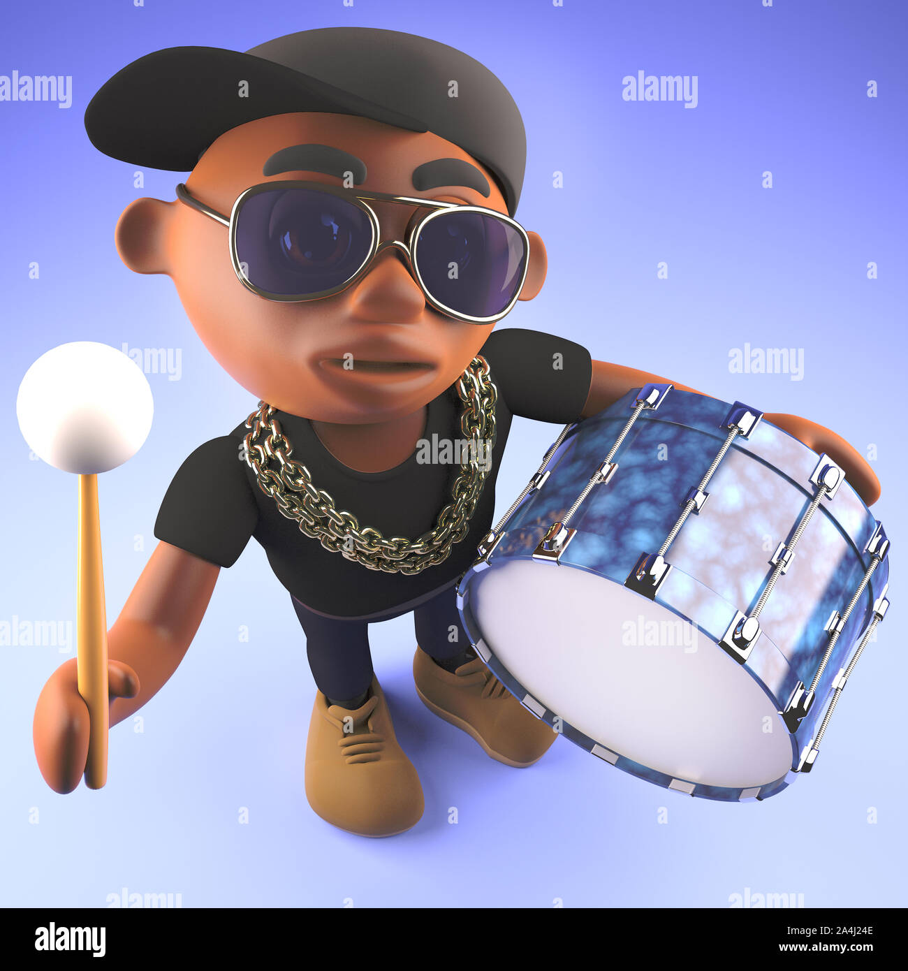 Cartoon black hiphop rapper playing the drum, 3d illustration render ...