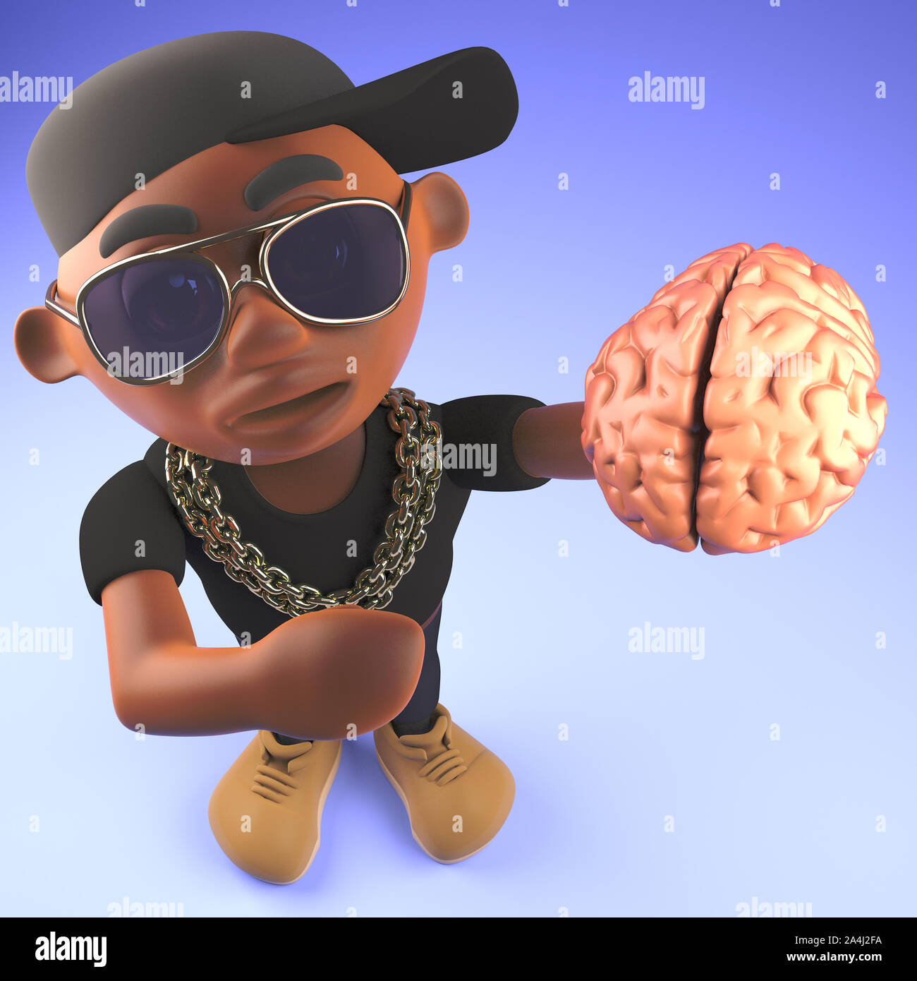 Cool black hip hop rap artist holding a human brain, 3d illustration ...