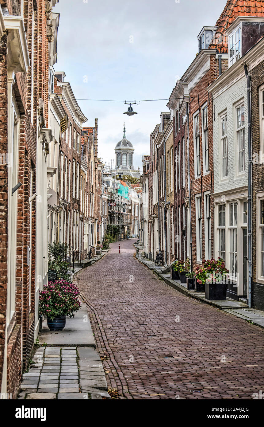 Middelburg, The Netherlands, October 9, 2019: narrow street in the old ...