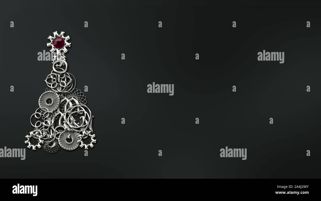 Jewelry gears and spare parts Christmas tree in silver with copyspace ...