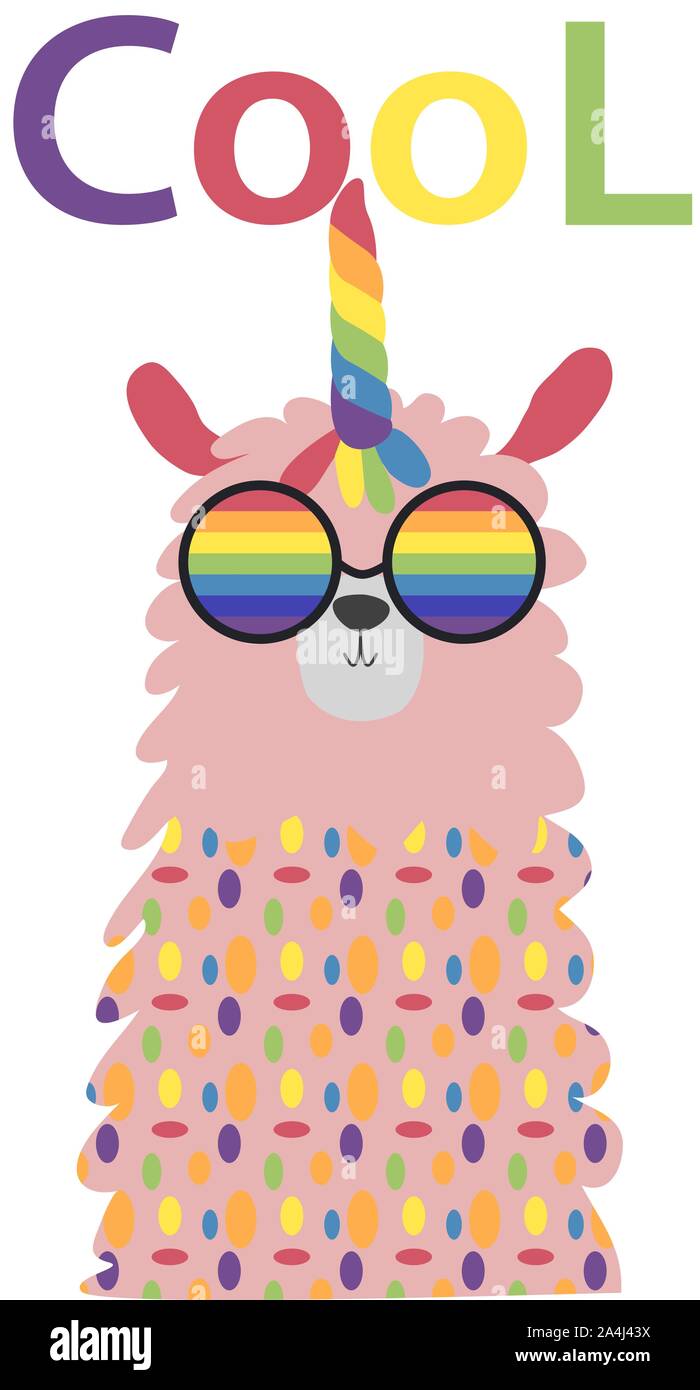 Lama in the Scandinavian style, fashionable, cool, in rainbow glasses ...