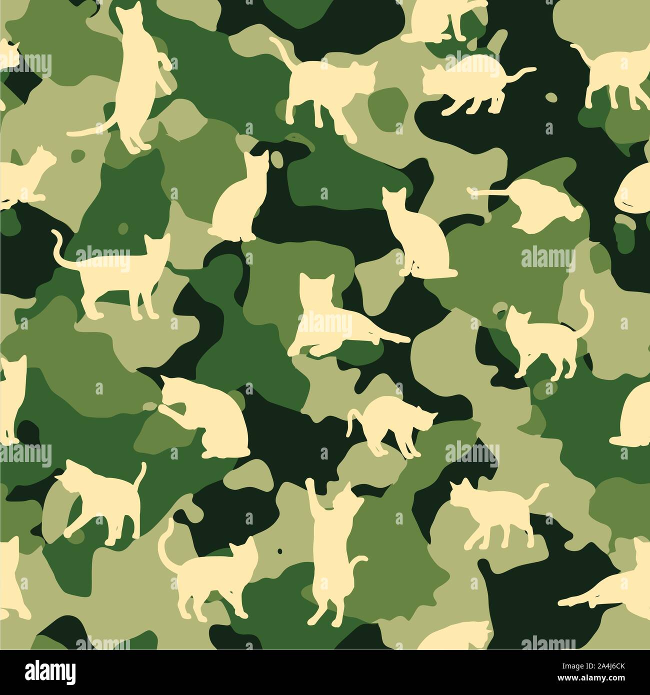 Vector green camouflage pattern with figures of cats Stock Vector Image ...