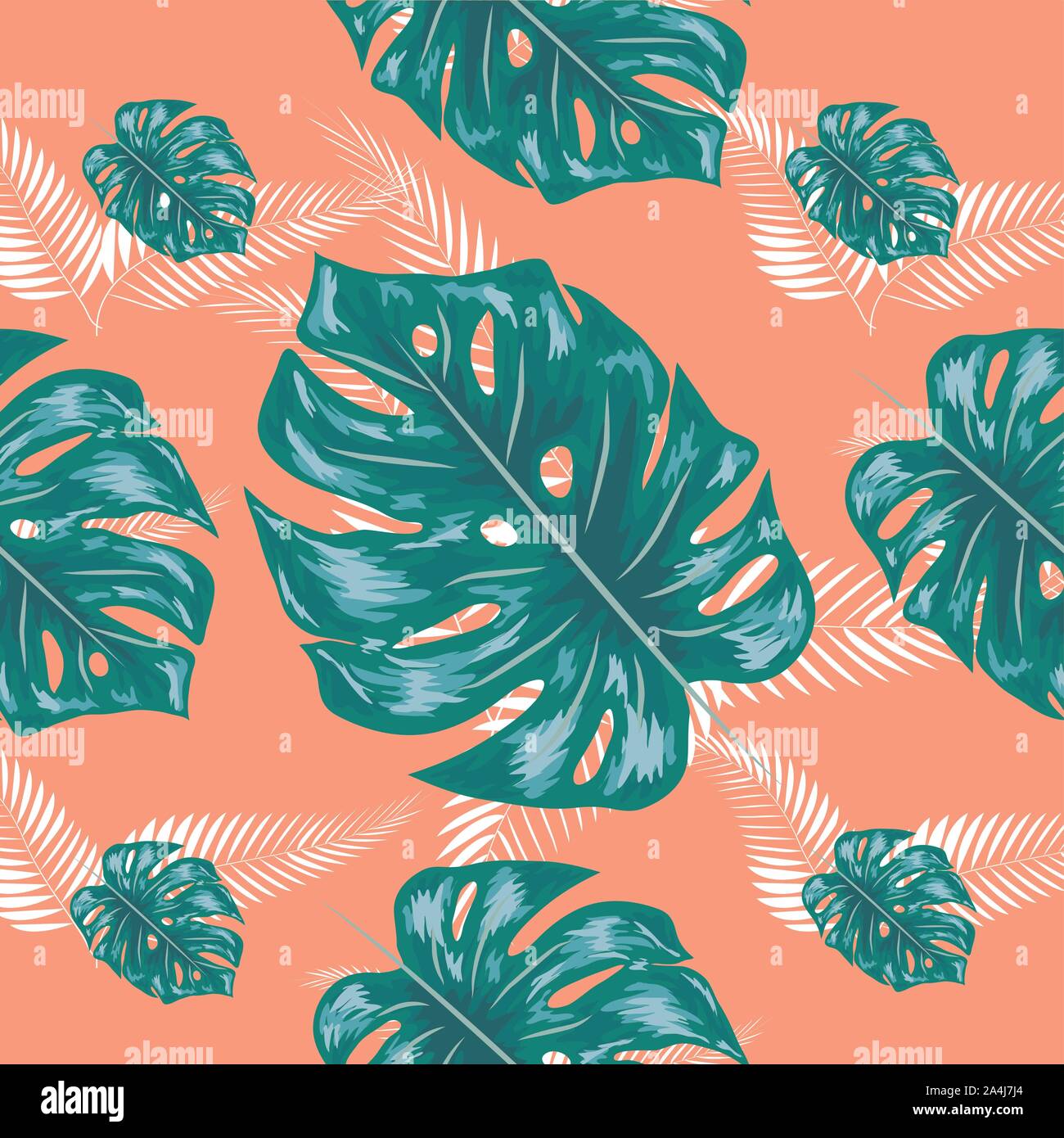Tropical palm leaves, monstera, jungle leaf seamless floral summer ...