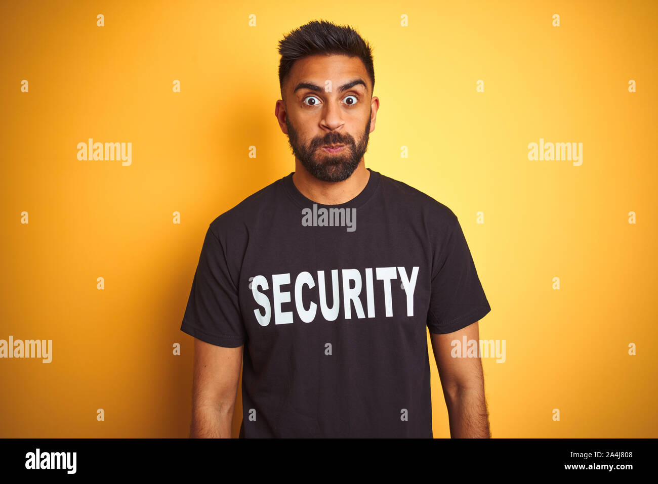 Arab indian hispanic safeguard man wearing security uniform over ...